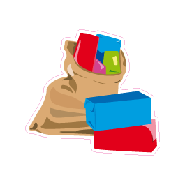 Etalagesticker jute zak met pakjes